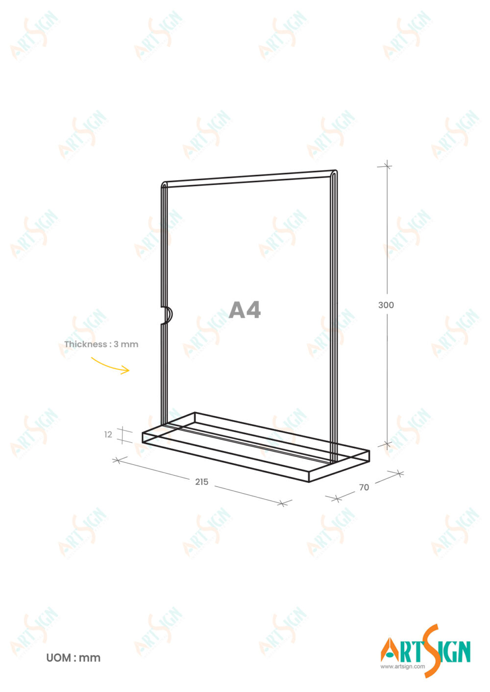Acrylic Card Stand A4 with 12mm clear base – Artsign