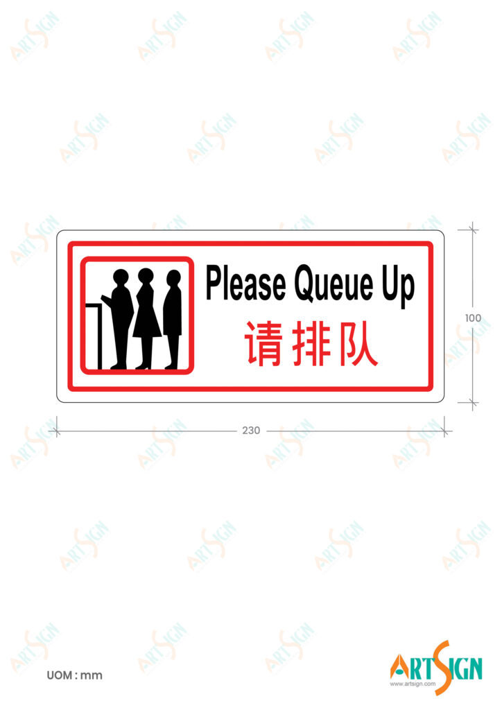Acrylic Sign Please Queue Up 230 x 100mm – Artsign