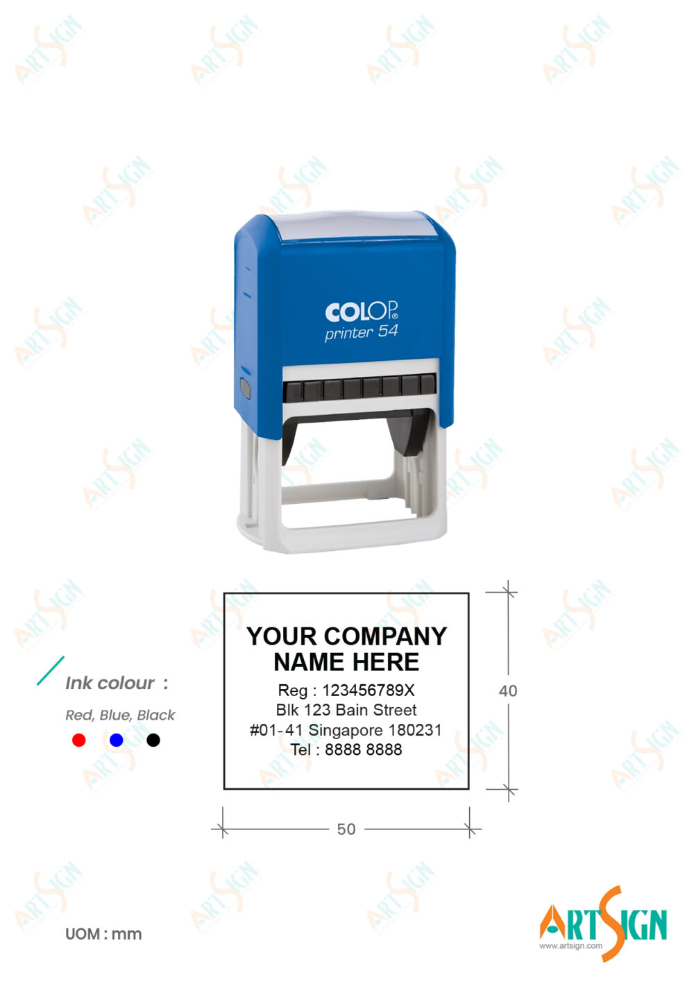 Rubber Stamp Self-Inkling P54 50 x 40mm – Artsign